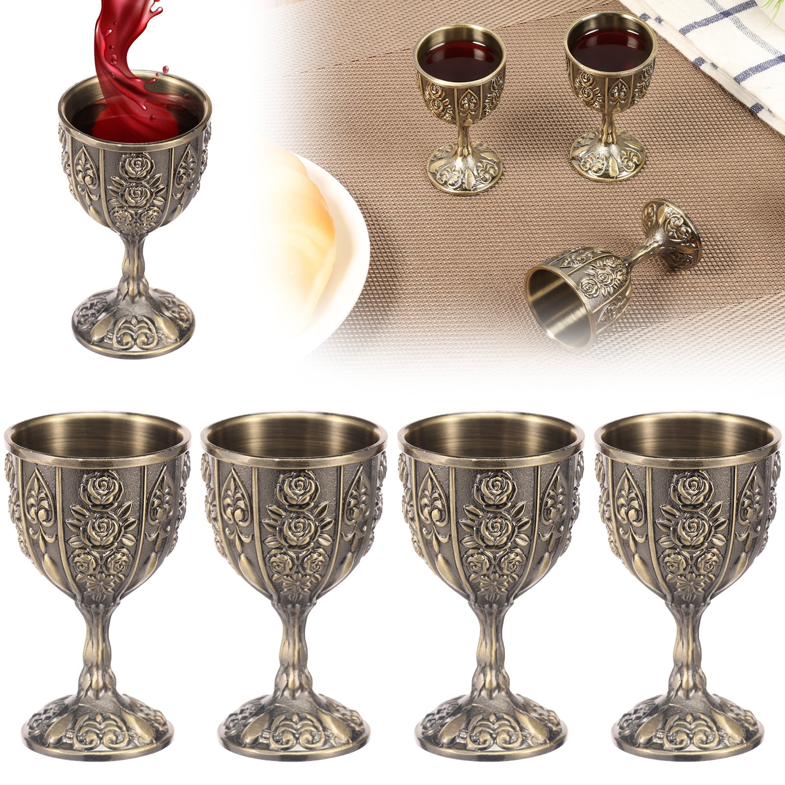 4Pcs Handmade Goblet Chalice Vintage Engraving Wine Liqueur Cup 3.4OZ ...