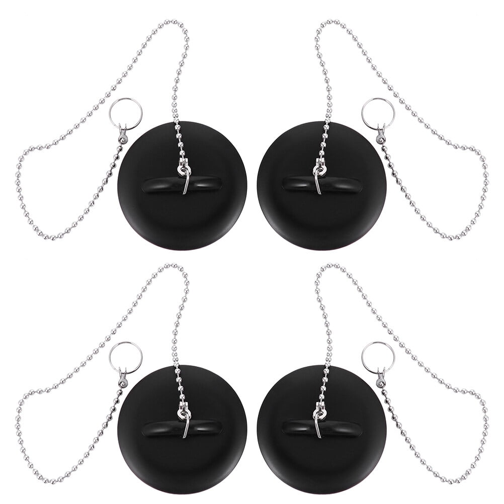 4 Pieces Black PVC Sink Plugs with Chain for Home Use Easy to Replace ...