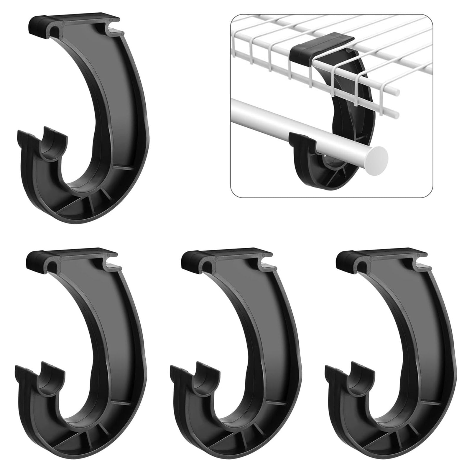 4Pcs Hanging Closet Rod Support Hooks Easy Snap-On Installation ...
