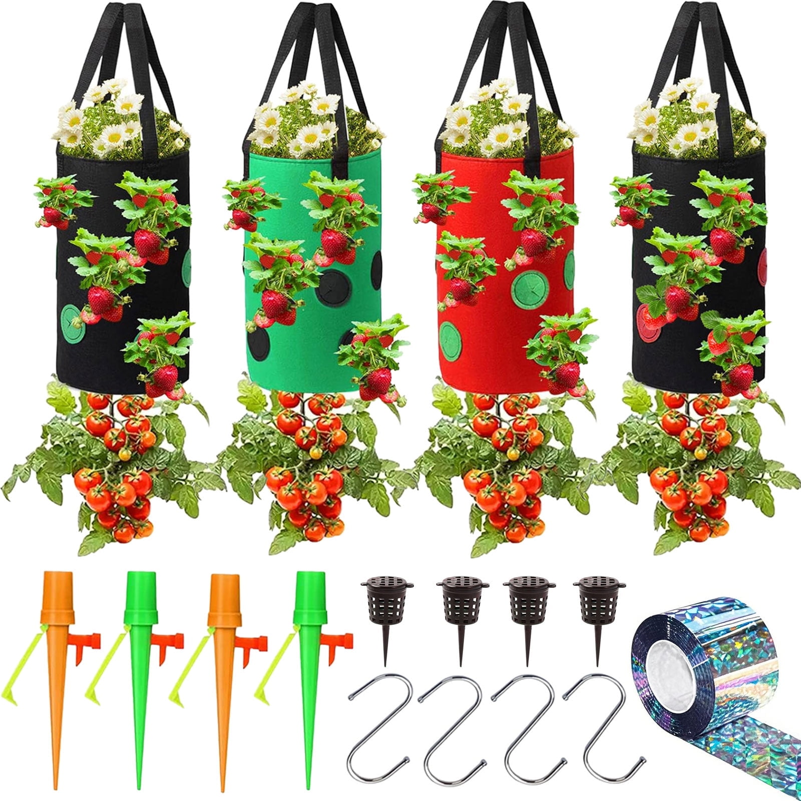 4Pcs Hanging Grow Bags 13 Holes Upside Down Strawberry & Tomato Planter ...