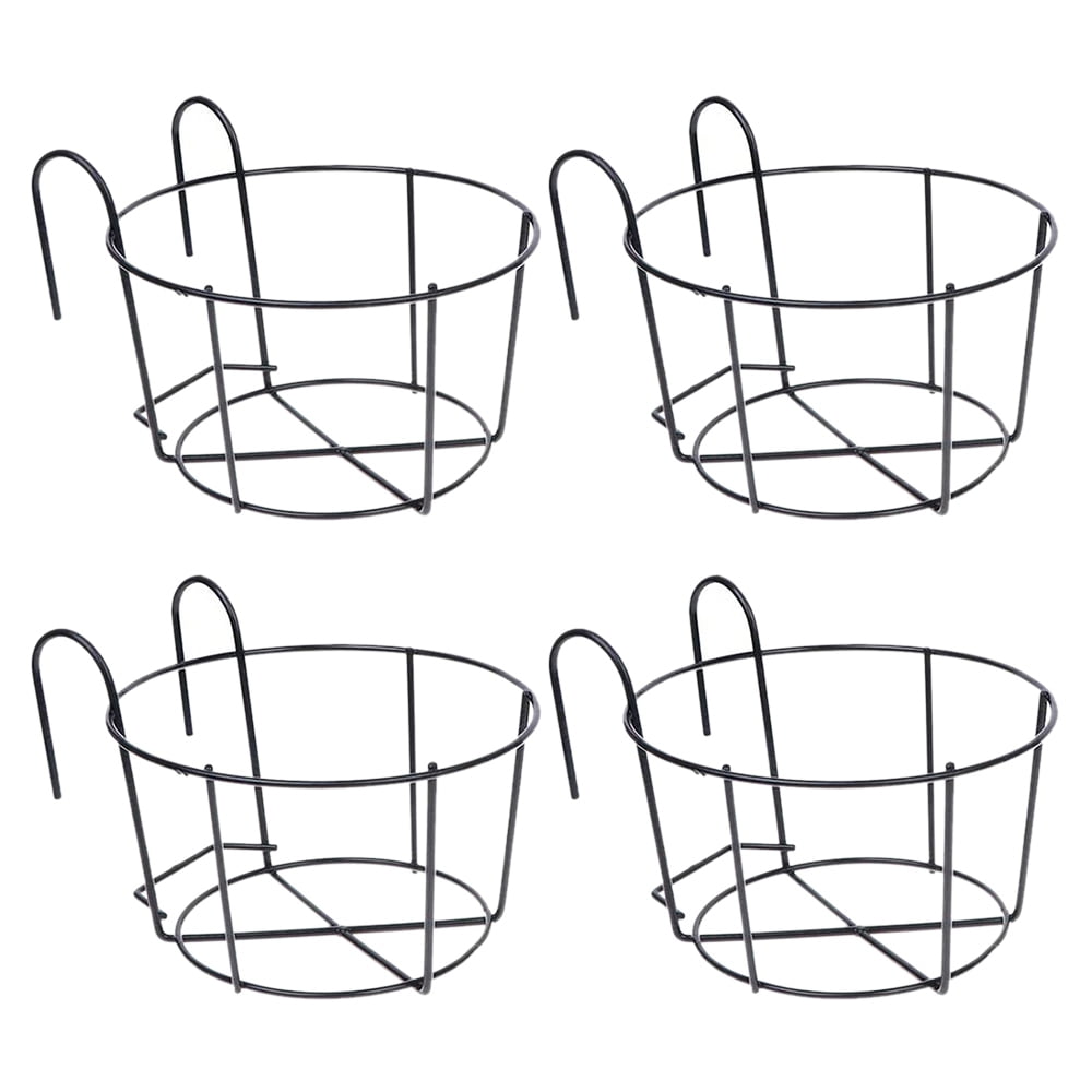4pcs Hanging Railing Planters Flower Pot Holders Plant Iron Racks Fence ...
