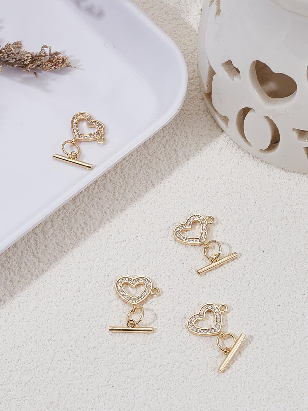 4Pcs Heart Toggle Clasps Brass Micro Pave Clear Cubic Zirconia Toggle ...