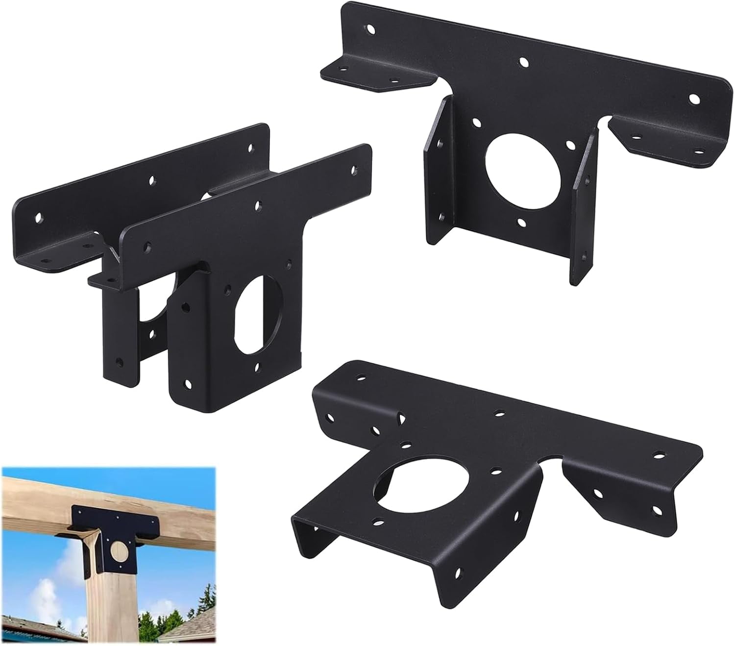 4Pcs Heavy Duty Pergola Corner Brackets Extension 3-Way T Brackets for 4x4 (Actual Size:3.5X3.5 ...