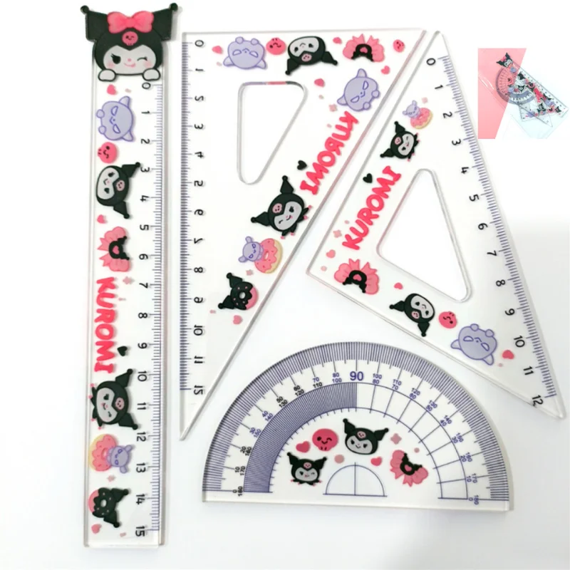 4Pcs Hello Kitty Stationery Set Kawaii Ruler Triangular Ruler ...