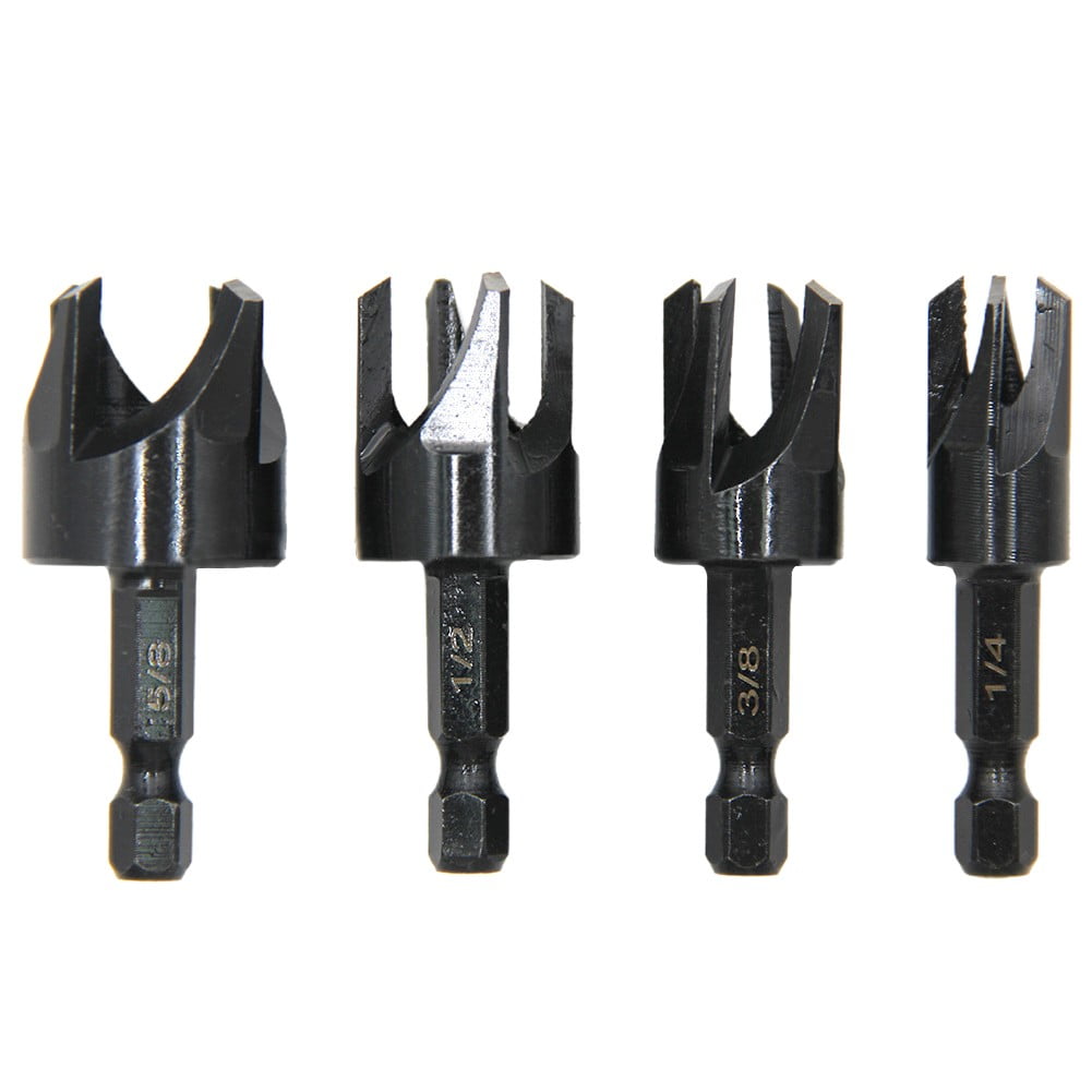 4Pcs Hex Shank Wood Plug Hole Cutter Drill Bit Plug Cutter Bored Hole ...