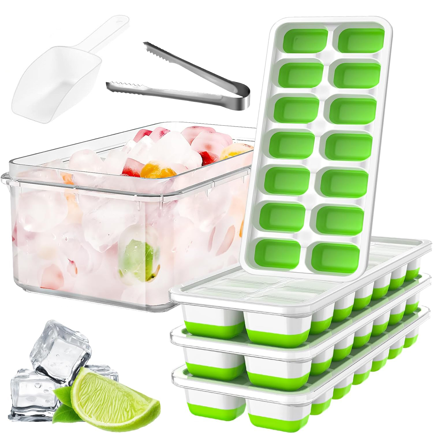 Stackable Ice Cube Tray Set | 36 Nugget Silicone Tray | Includes ...