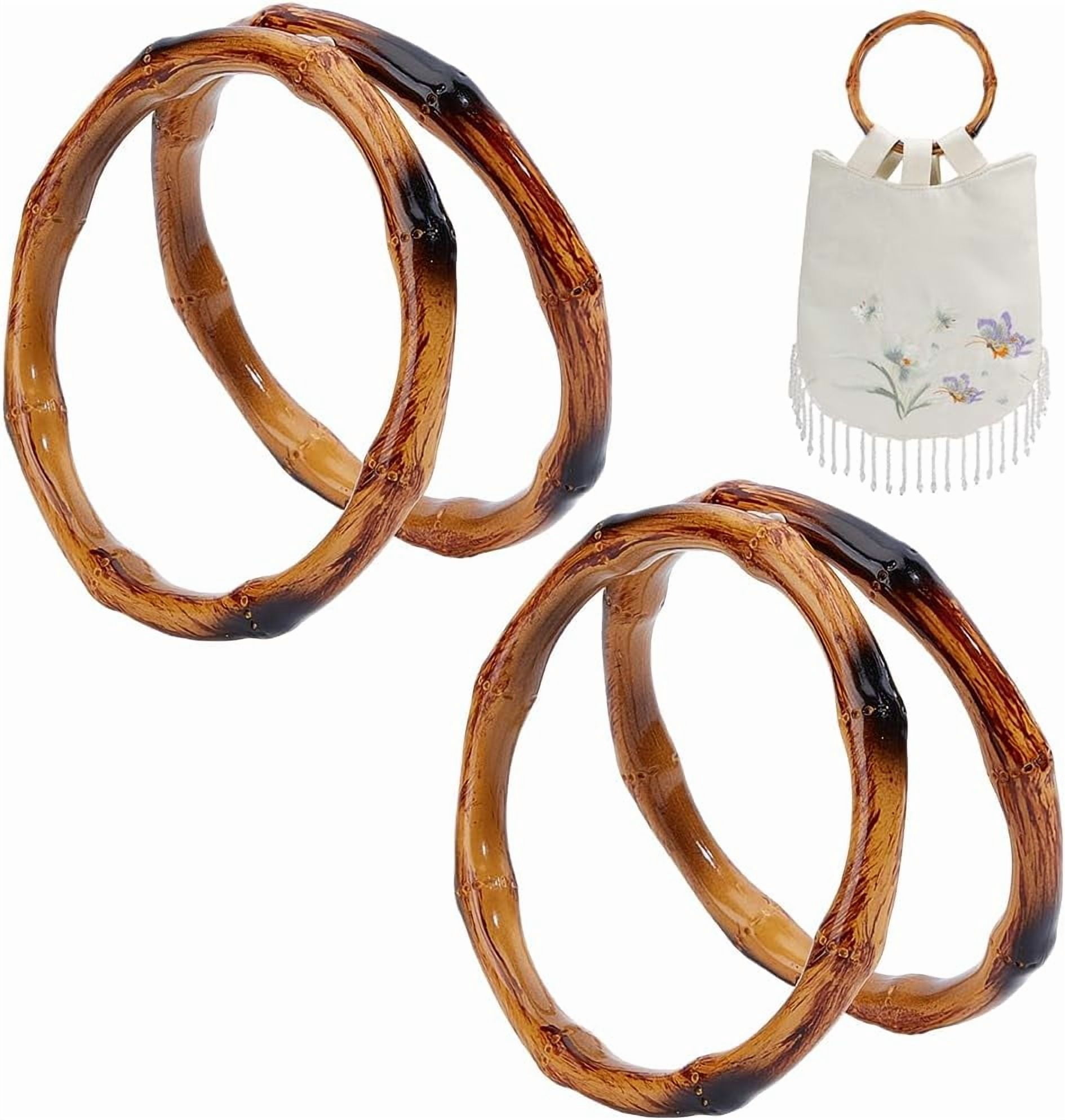 4Pcs Imitation Bamboo Handle Purses DIY for Women 13cm Wood Round Purse ...