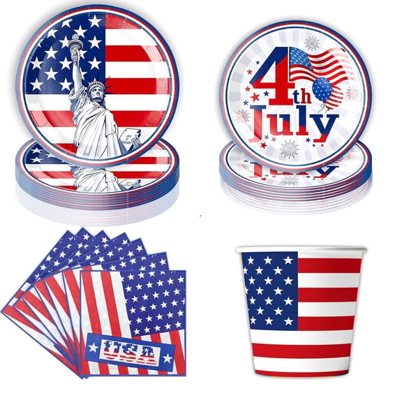 4Pcs Independence Day Flag Themed Disposable Tableware Set, Paper ...