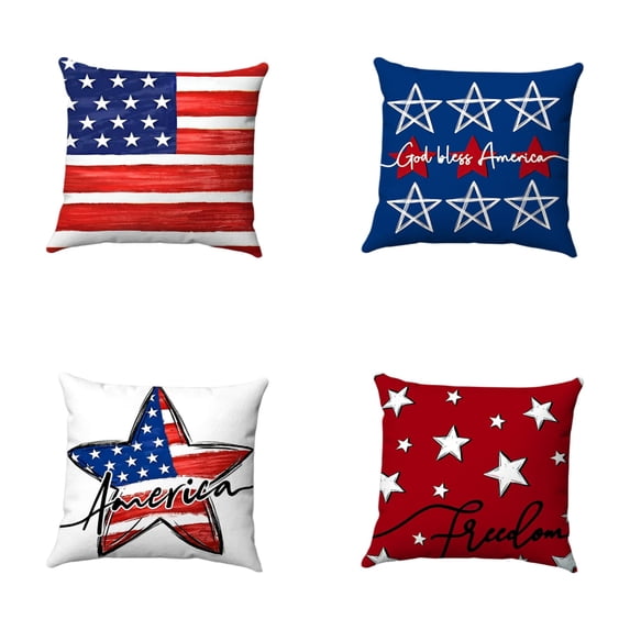 4Pcs Independence Day Pillow Covers, 18x18" Red White Blue Star Striped ...