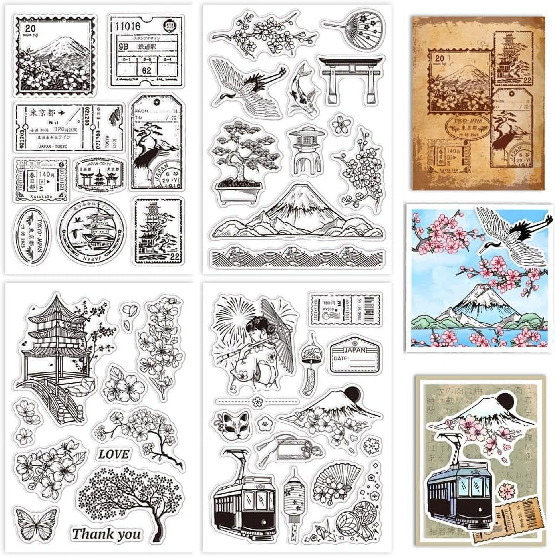 4Pcs Japanese Clear Stamps for DIY Scrapbooking Mount Fuji Cherry ...