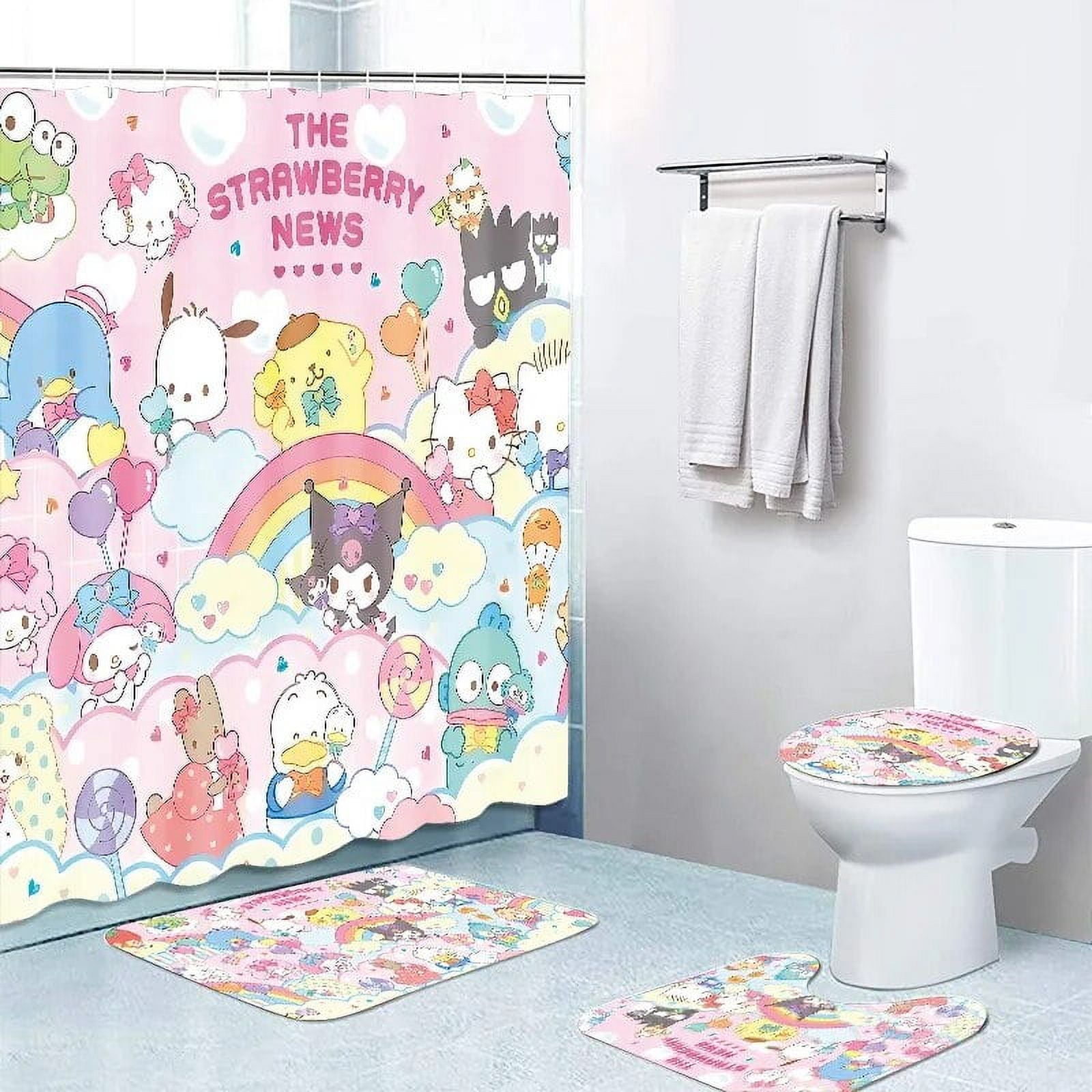 4Pcs Kawaii Sanrio Kuromi Waterproof Shower Curtain with Hook Anime ...