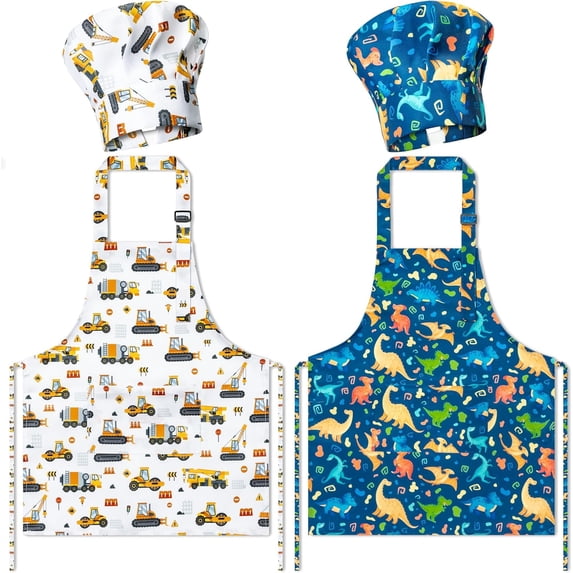 4Pcs Kids Apron and Chef Hat Set Gift for Girls Boys, Dinosaurs ...
