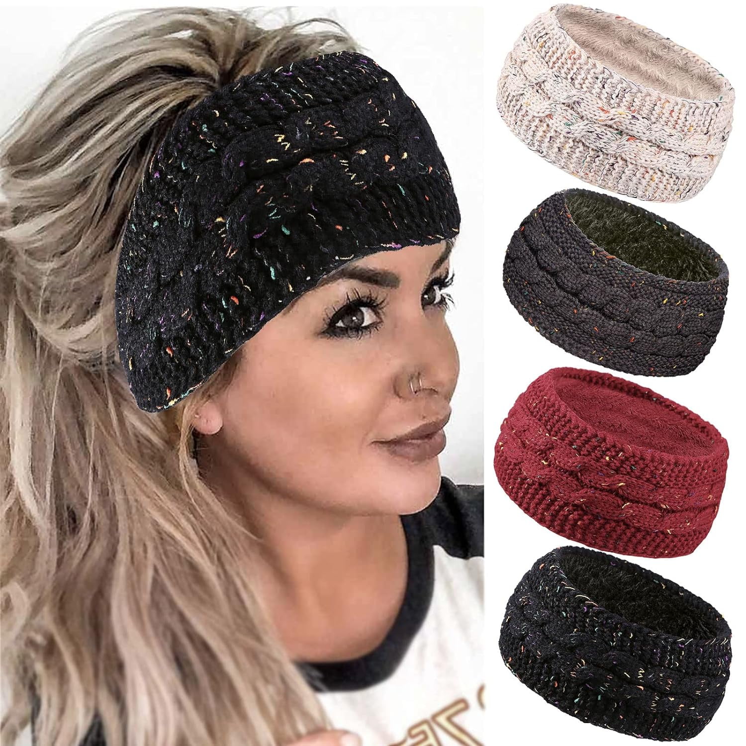 4Pcs Knitted Headbands Winter Headband Ear Warm Crochet Head Wraps for ...
