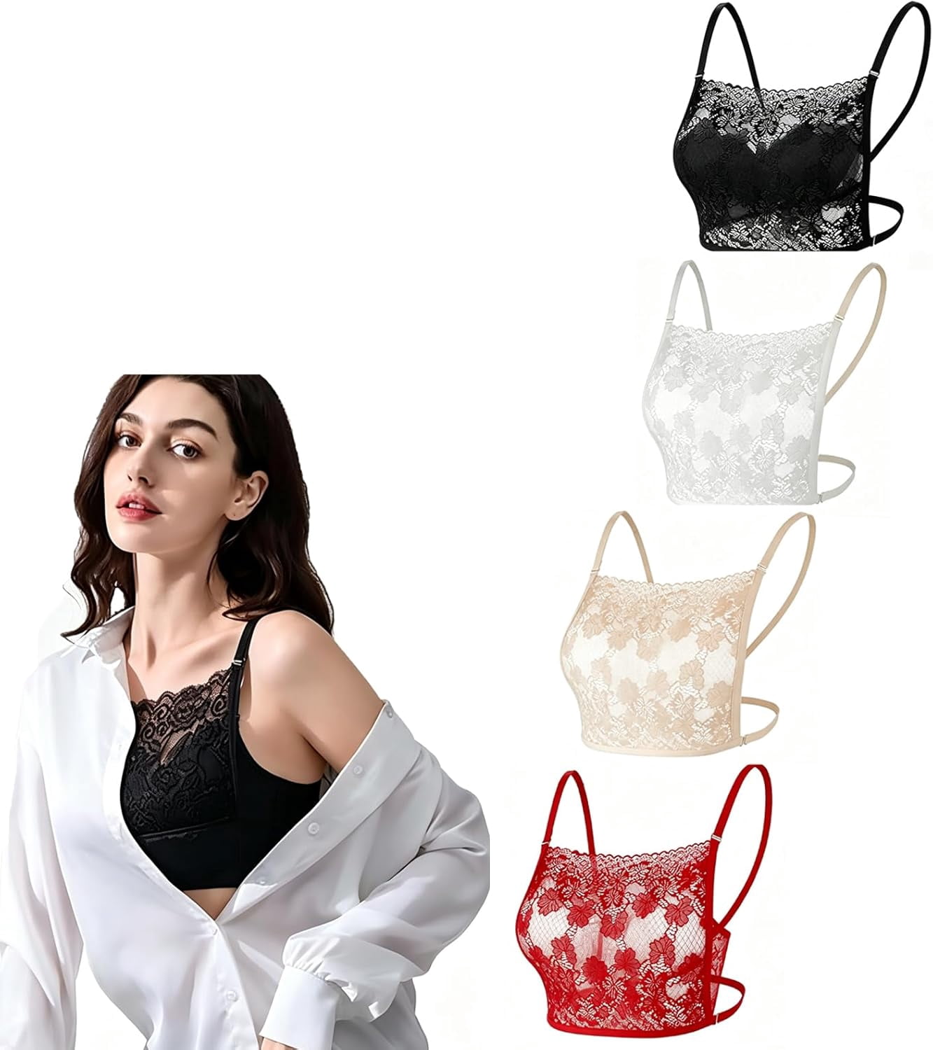 4Pcs Lady Lace Mock Camisole Wearable Mock Camisole Bra Insert Overlay ...