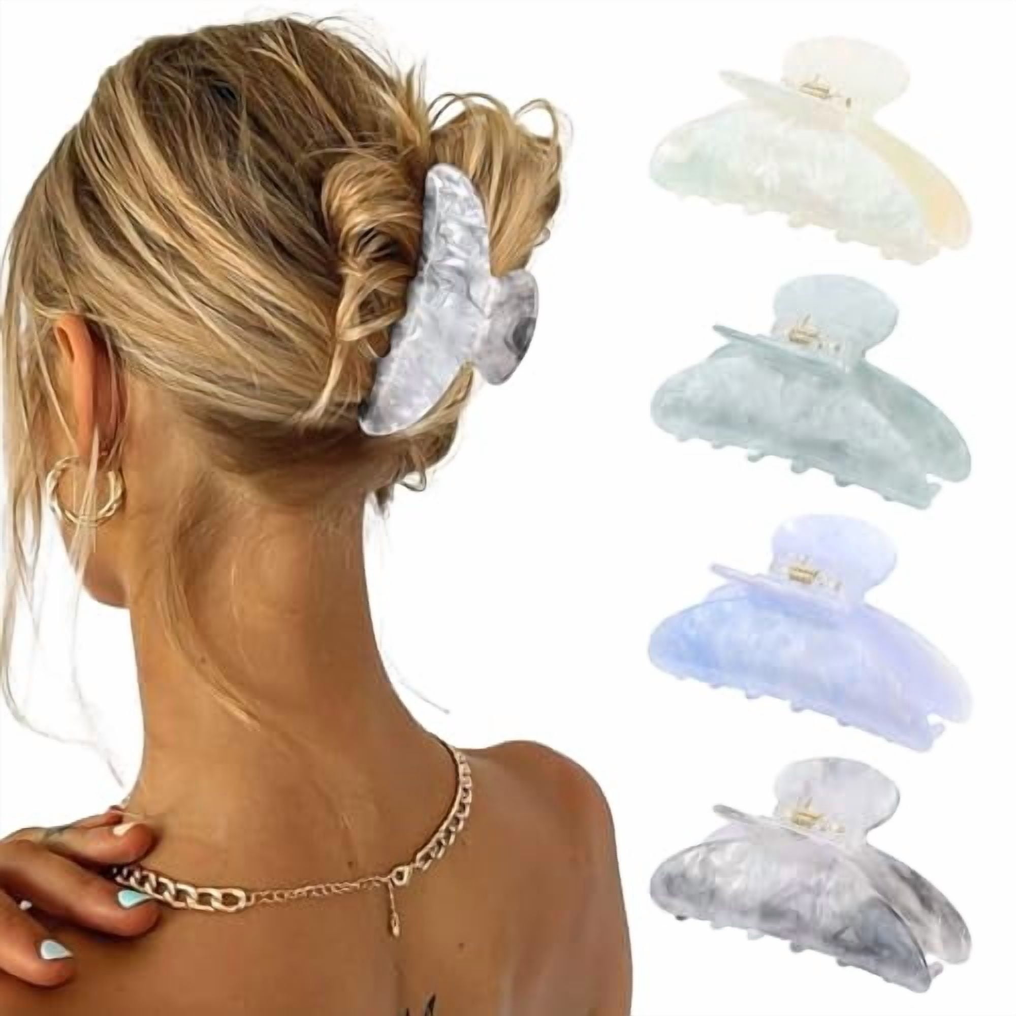 4Pcs Large Acrylic Clips - Big Non-Slip Banana Barrettes for Thick Hair ...