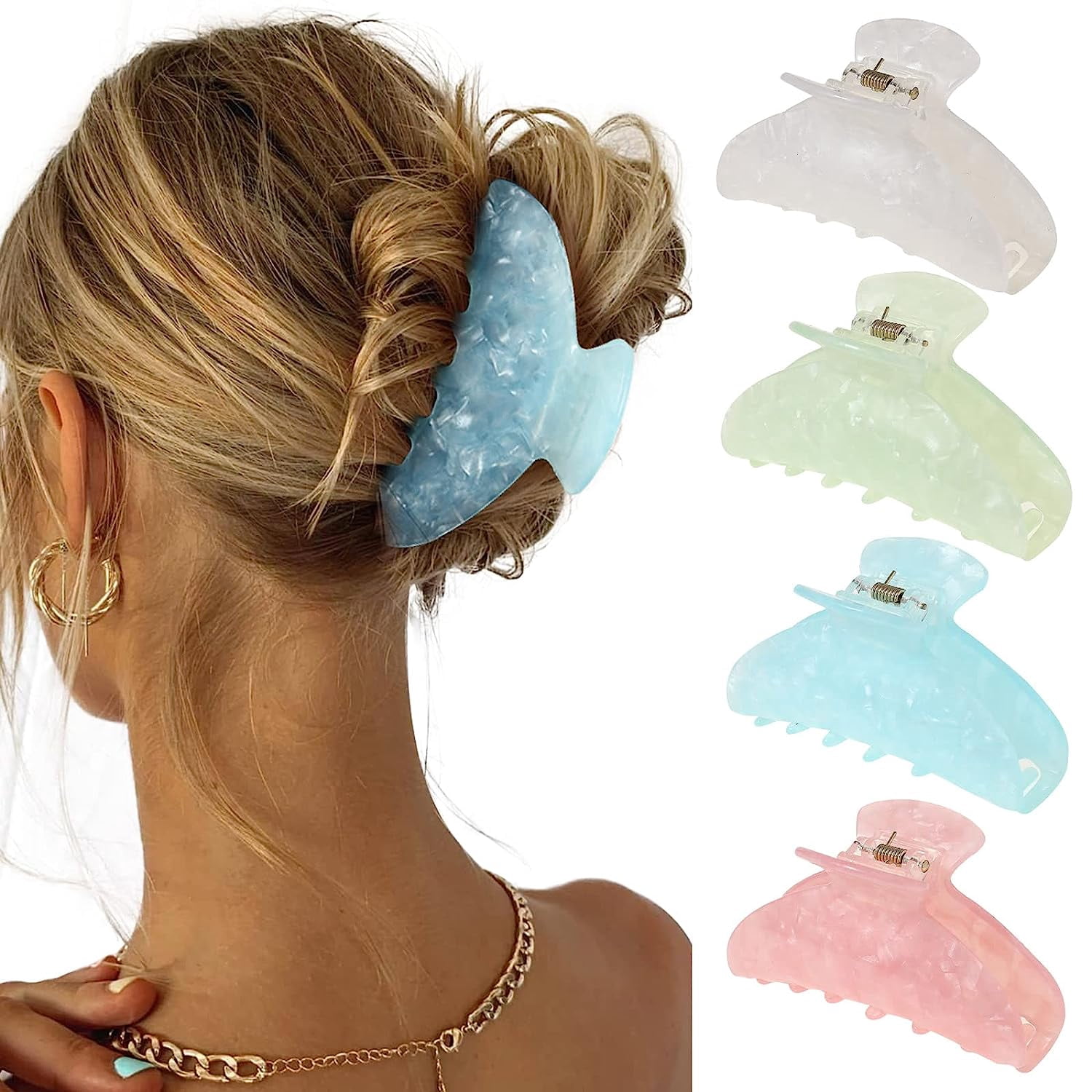 4Pcs Large Acrylic Hair Claw Clips - Hair Clips with Strong Hold for ...