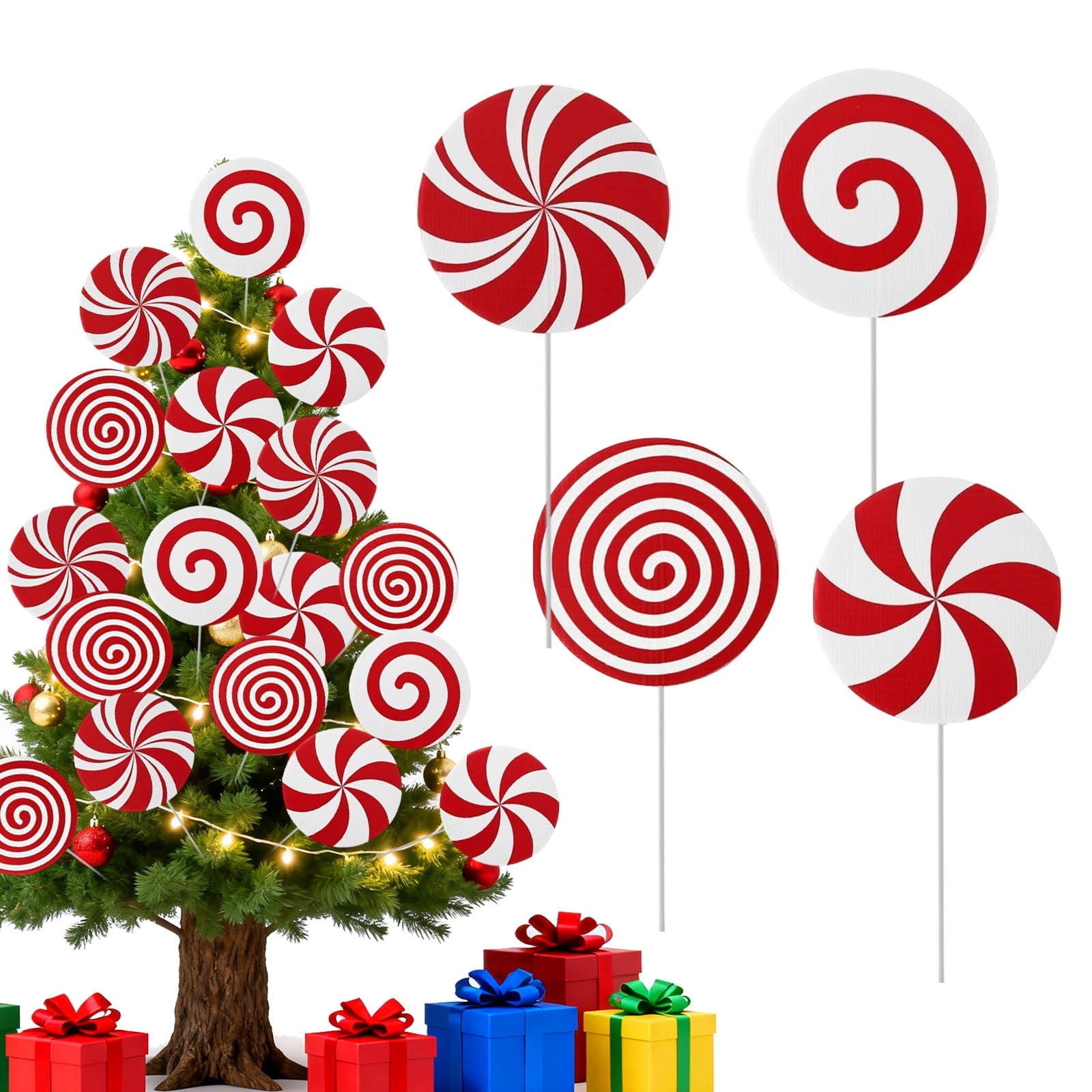 4Pcs Large Candy Christmas Tree Decorations Peppermint Lollipop ...