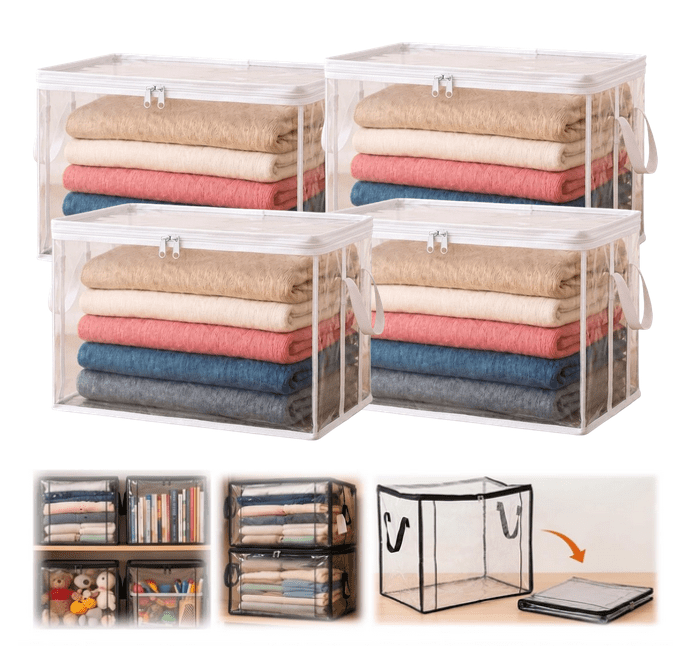 4Pcs Large Heavy-duty Thick Plastic Clear Storage Bag for Clothes ...