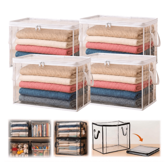 4Pcs Large Heavy-duty Thick Plastic Clear Storage Bag for Clothes ...