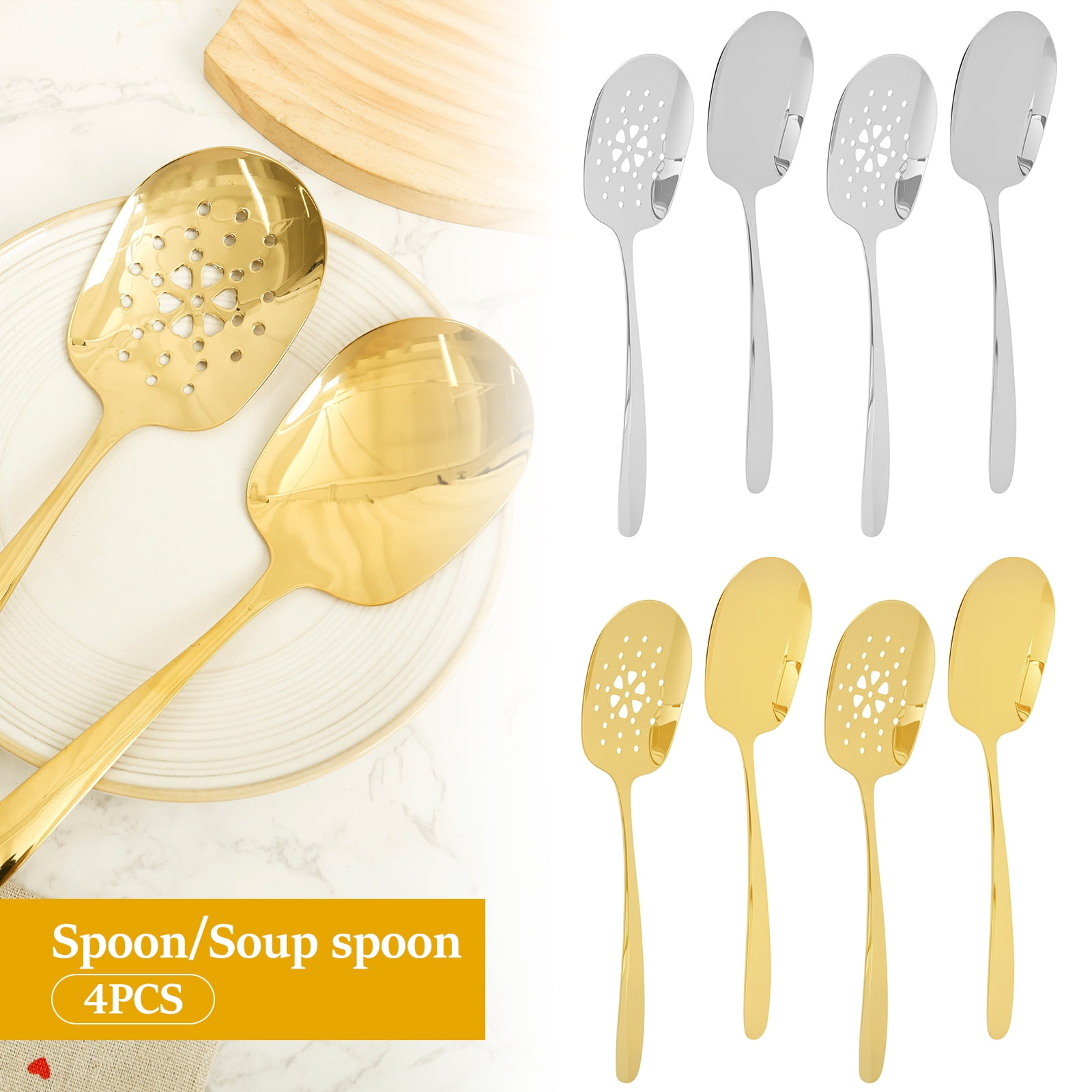 4Pcs Large Serving Spoons Stainless Steel Serving Spoons Set Practical Serving Spoon Utensils ...