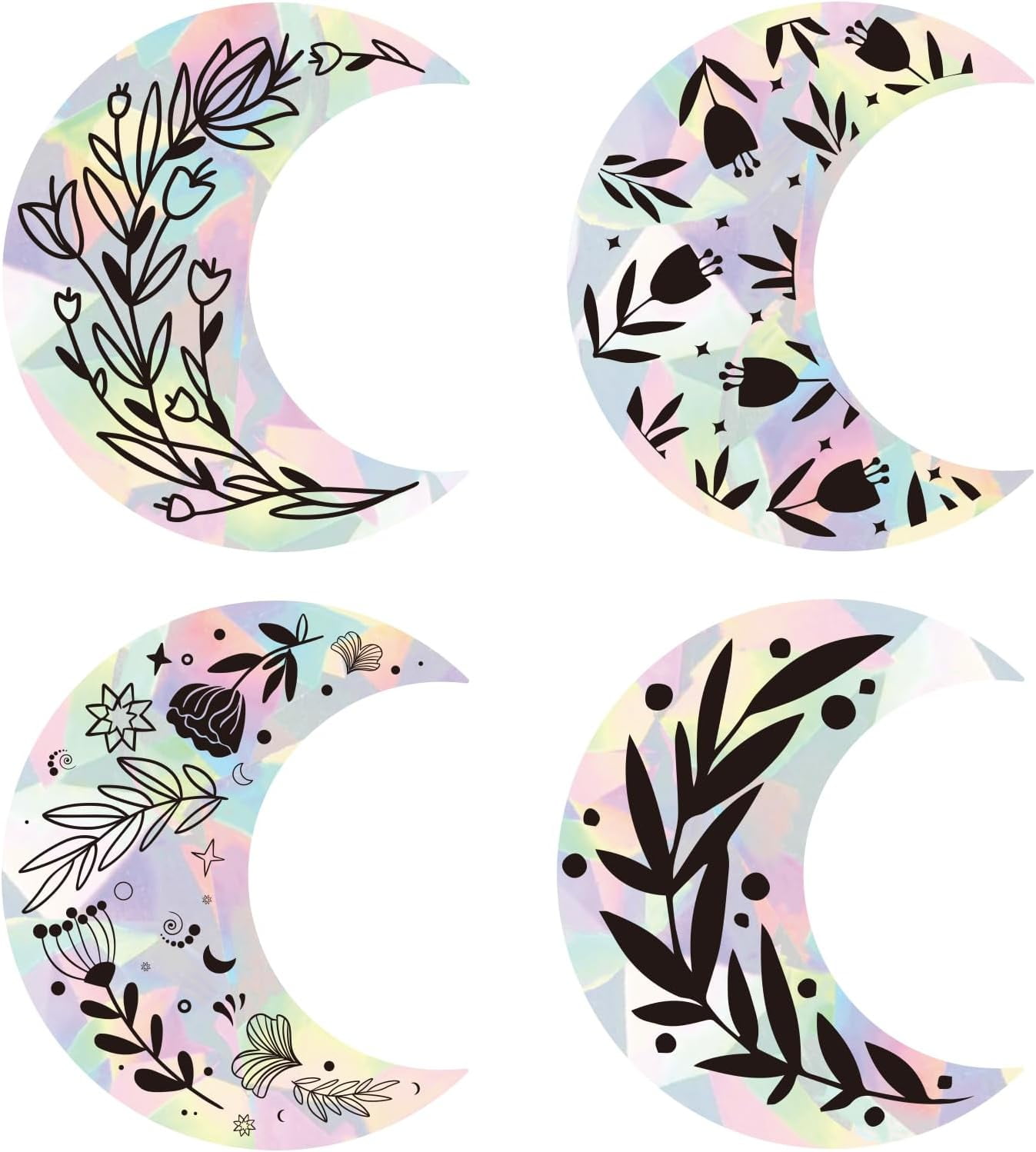 4Pcs Laser Window Sticker Adhesive Static Stickers Flower Moon Pattern ...