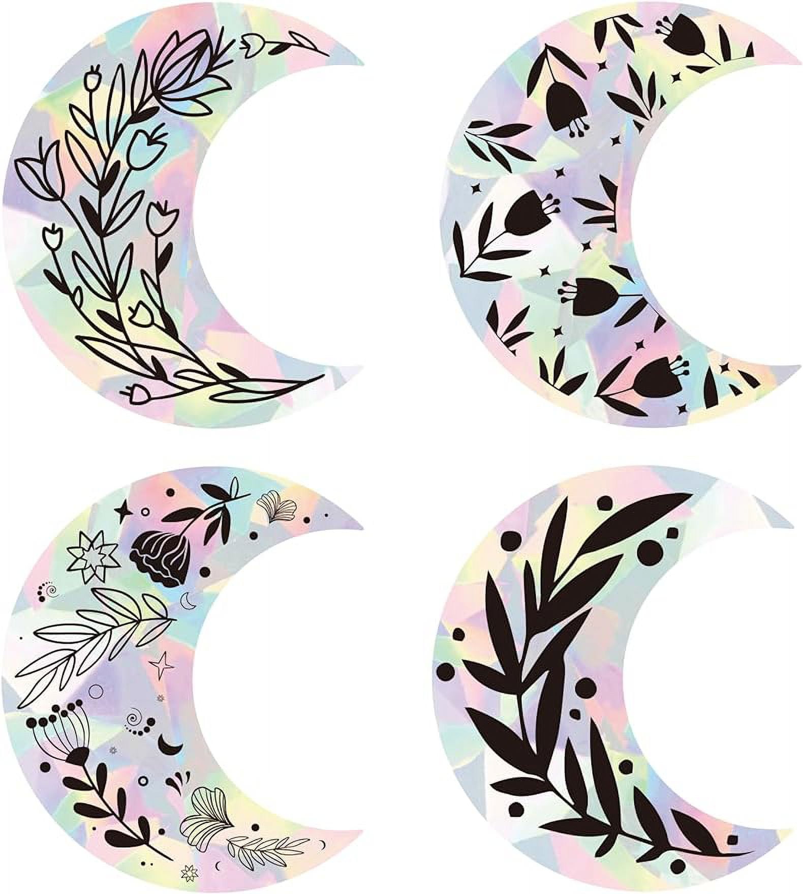 4Pcs Laser Window Sticker Adhesive Static Stickers Flower Moon Pattern ...