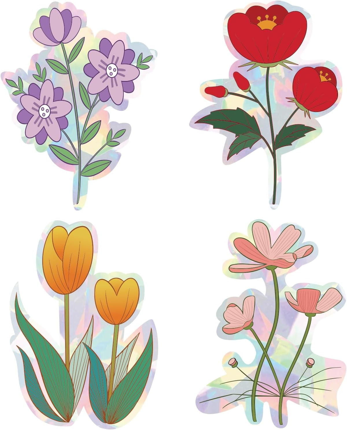 4Pcs Laser Window Sticker Adhesive Static Stickers Flower Pattern ...