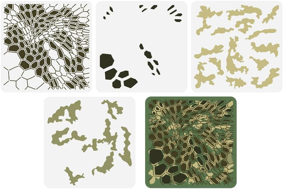 4Pcs Layered Camo Stencils Template 11.8x11.8 inch Hexagonal Camouflage ...