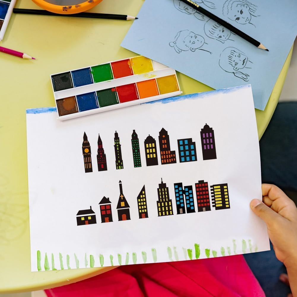 4Pcs Layered City Skyline Painting Stencil Set 5.9Inch PET City ...