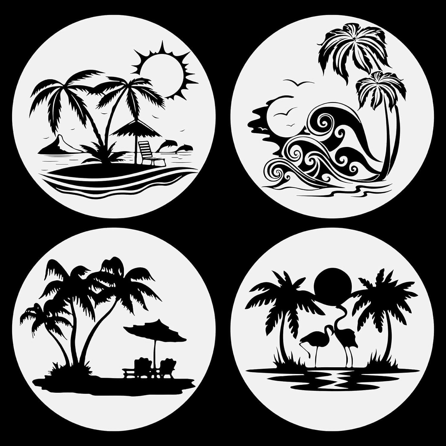 4Pcs Leaning Palm Trees Window Decal Tropical Travel Sea Beach Leaves ...