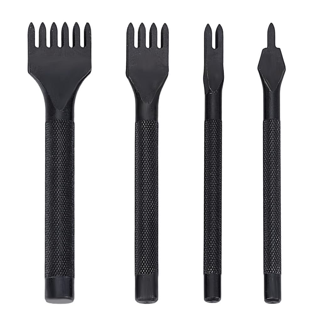 4Pcs Leather Round Hole Punching Tool Black Prong Punch Tool Set with 1 ...