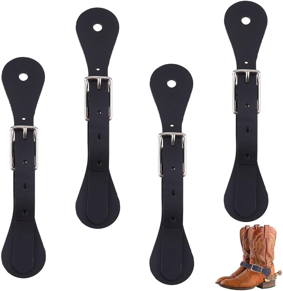 4Pcs Leather Spur Straps Black Single Ply Spur Straps 4 Holes ...