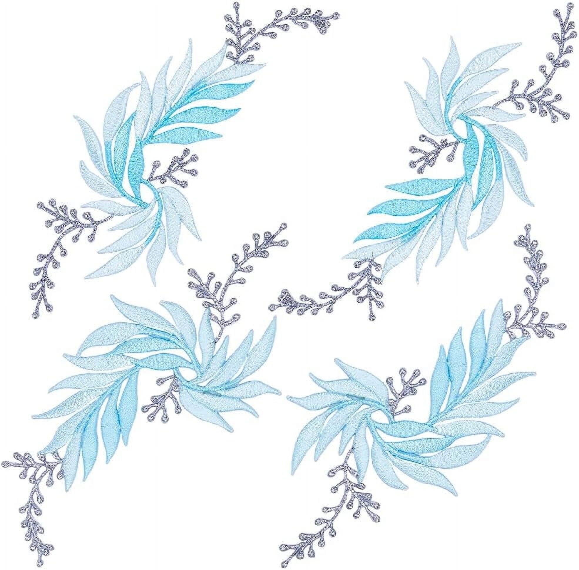 4Pcs Leaves Iron On Patches Sky Blue Embroidered Patches Leaf Vine Sew ...