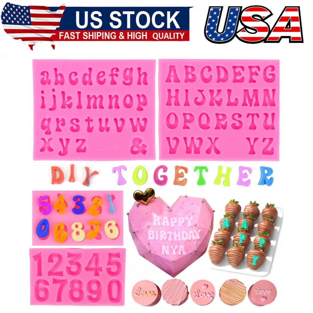 4Pcs Letter Molds,Silicone Uppercase Lowercase Alphabet Number Fondant ...