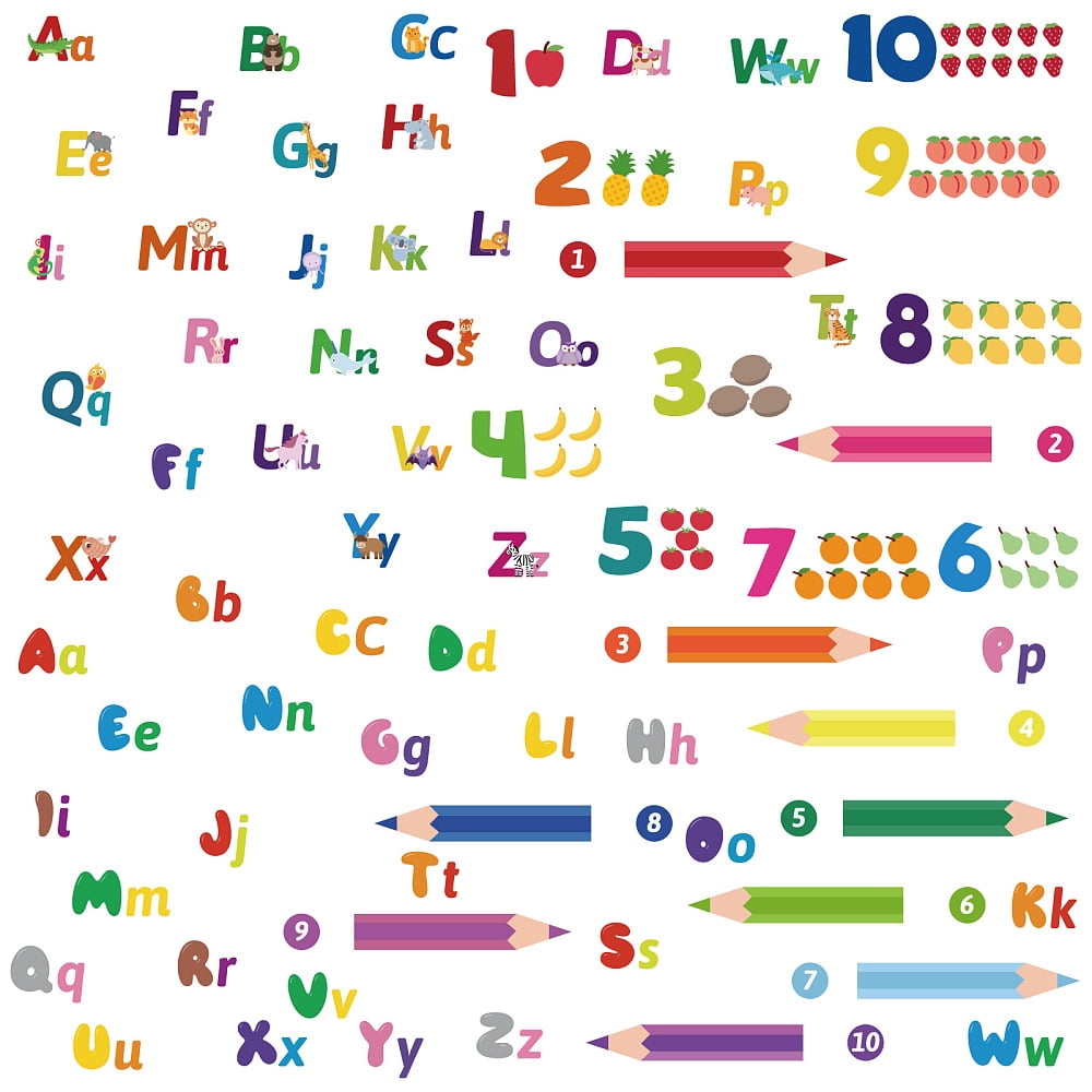 4Pcs Letter Number Wall Decals Pencil Wall Stickers Initial Alphabet ...
