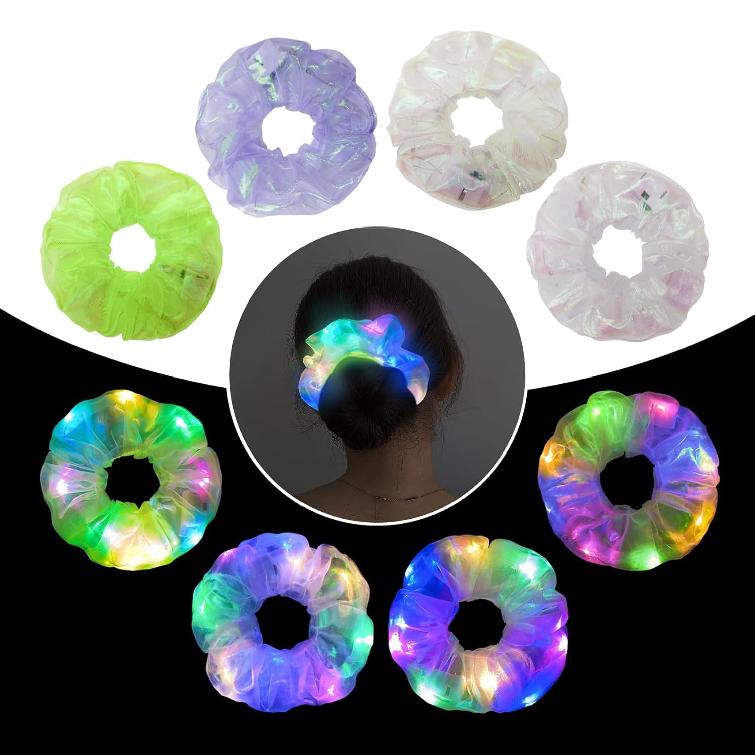 4Pcs Light Up Scrunchies Hair Tie, LED Neon Hair Accessories for Women ...
