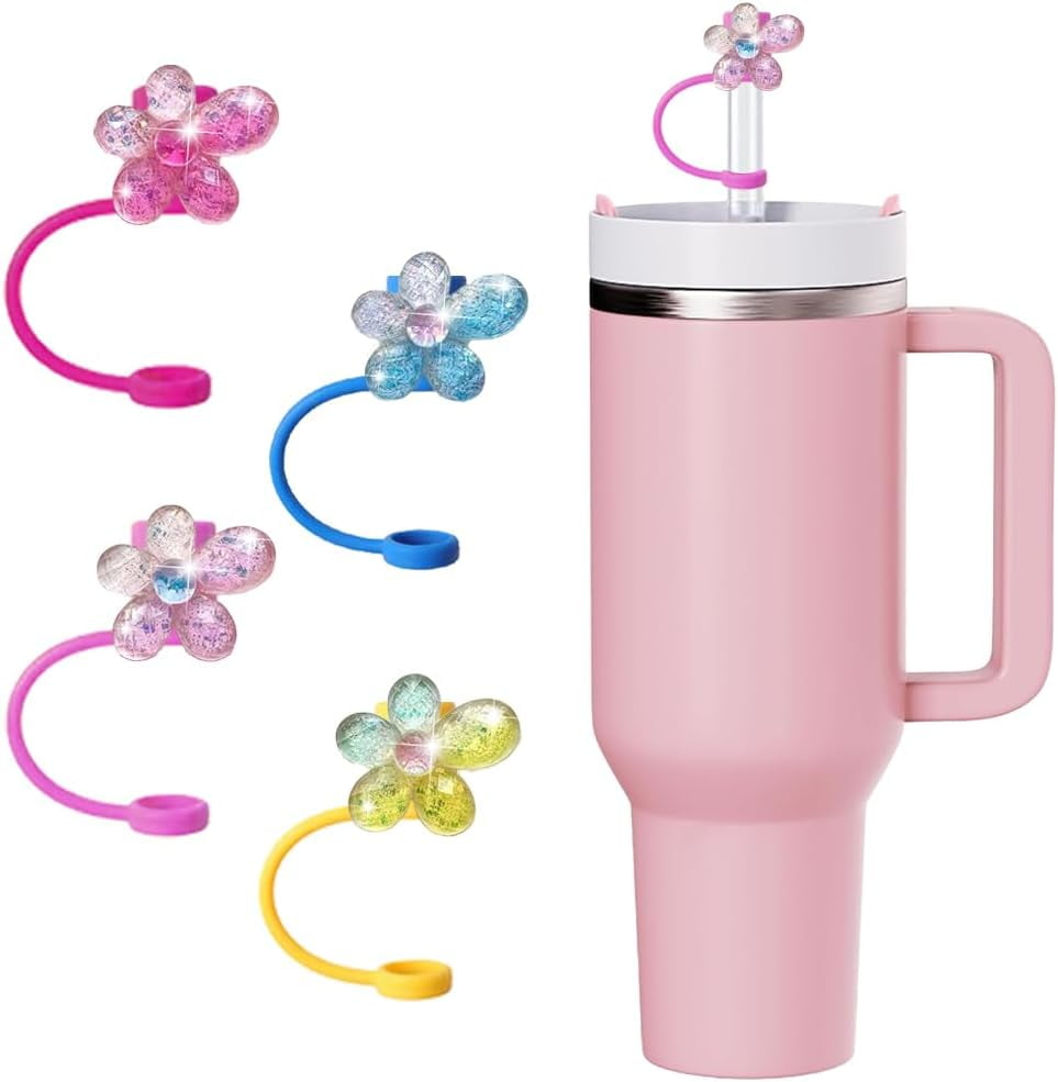 4Pcs Lovely Daisy Flower Straw Cover Silicone Colorful Covers Cap for ...