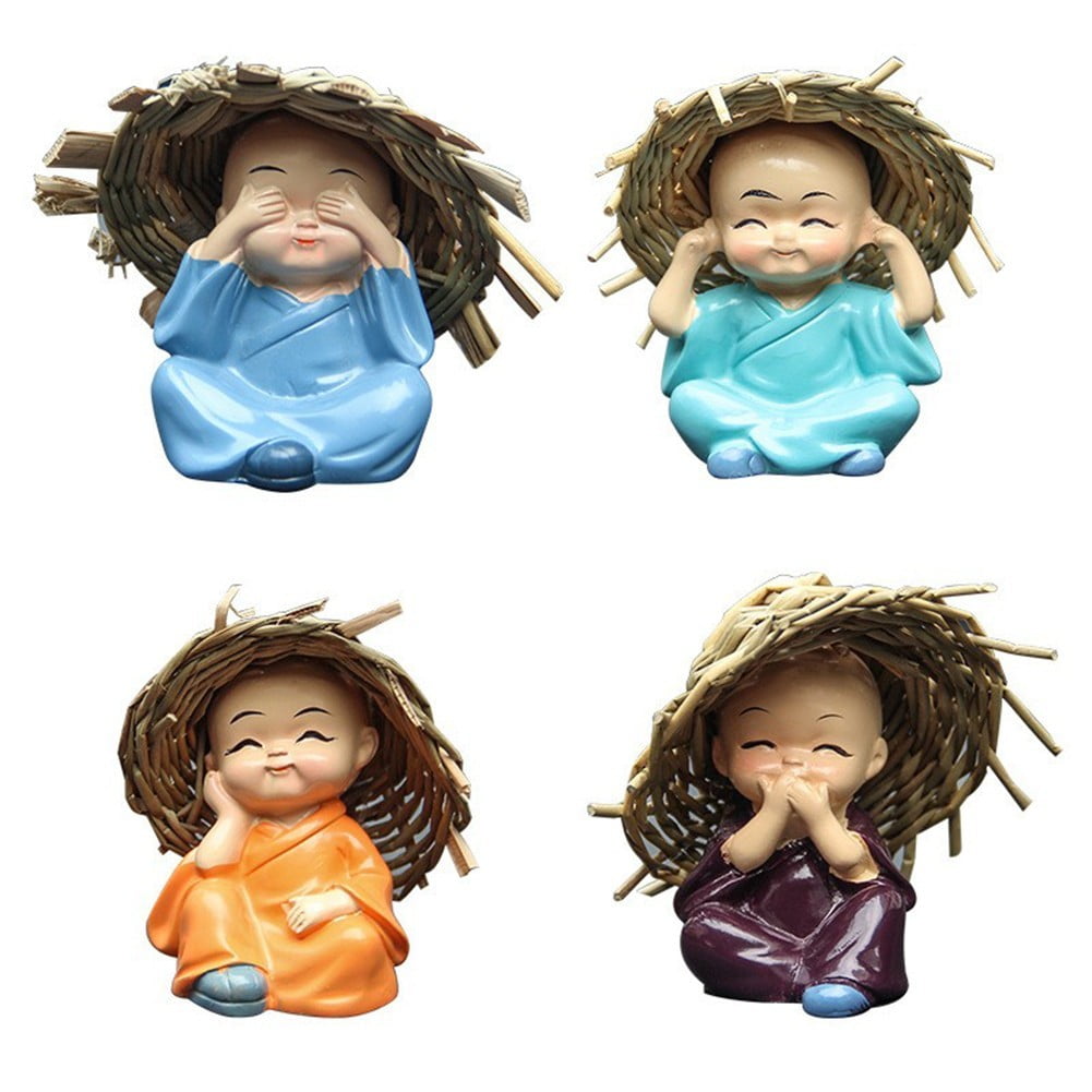 4Pcs Lovely Llittle Monk Shaolin Doll With Straw Hat Buddha Resin ...