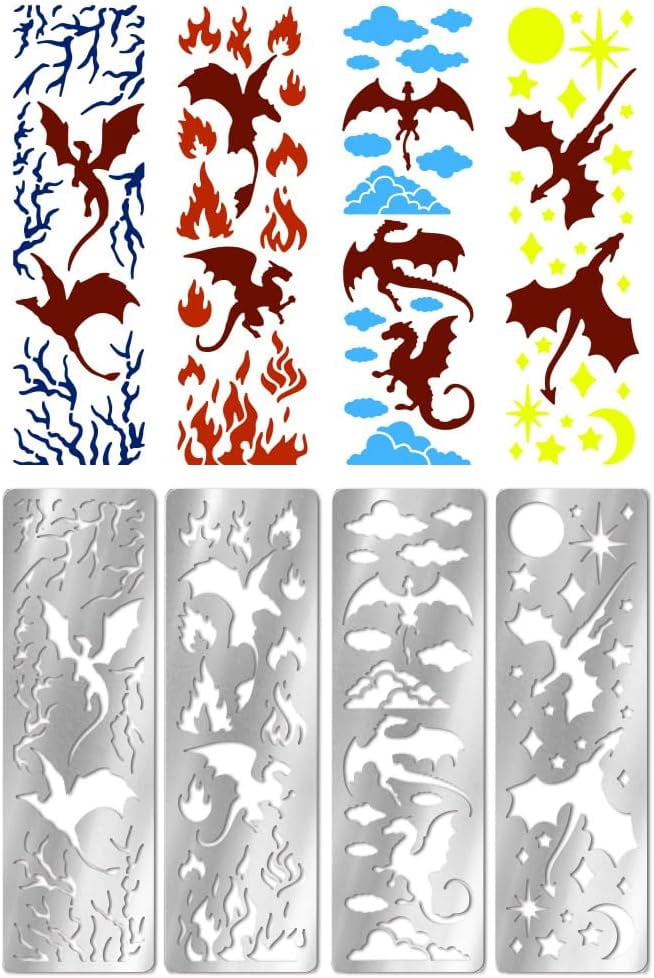 4Pcs Magic Dragon Metal Stencil Stainless Steel Stencil for Journaling ...
