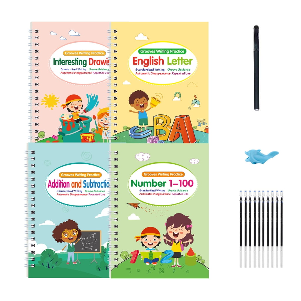 4Pcs Magical Handwriting Practice Book Set Letter Number Art Drawing ...