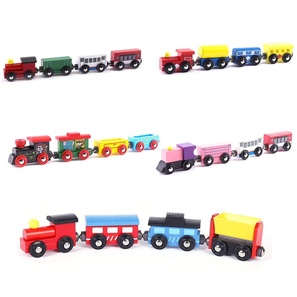 4Pcs Magnetic Wooden Miniature Train - Carriage Model Developmental ...
