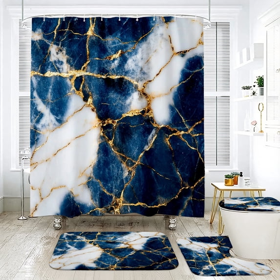 4Pcs Marble Pattern Bathroom Sets, 70 Inch Shower Curtain and Rugs ...