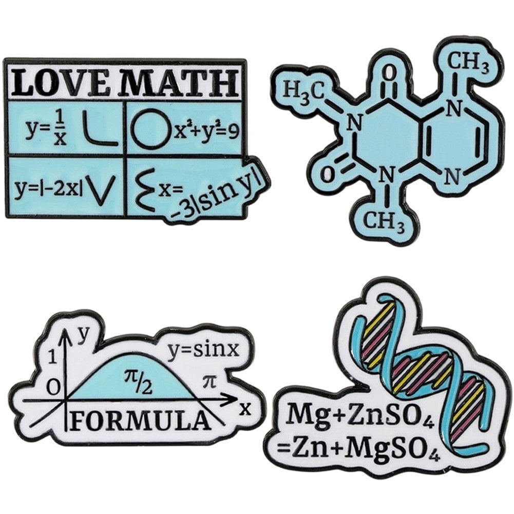 4Pcs Math Formula Brooches Metal Pin Badges Fashion Lapel Pins for Casual Clothes Scarf Suit ...