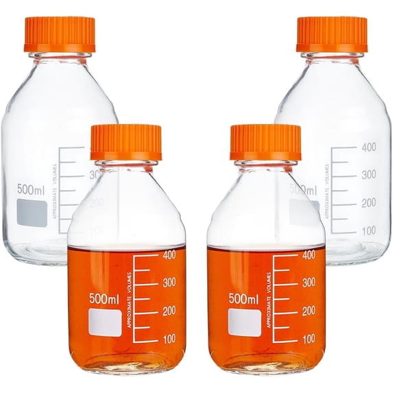 4Pcs Media Storage Bottles 500Ml with GL45 Screw Cap Borosilicate ...