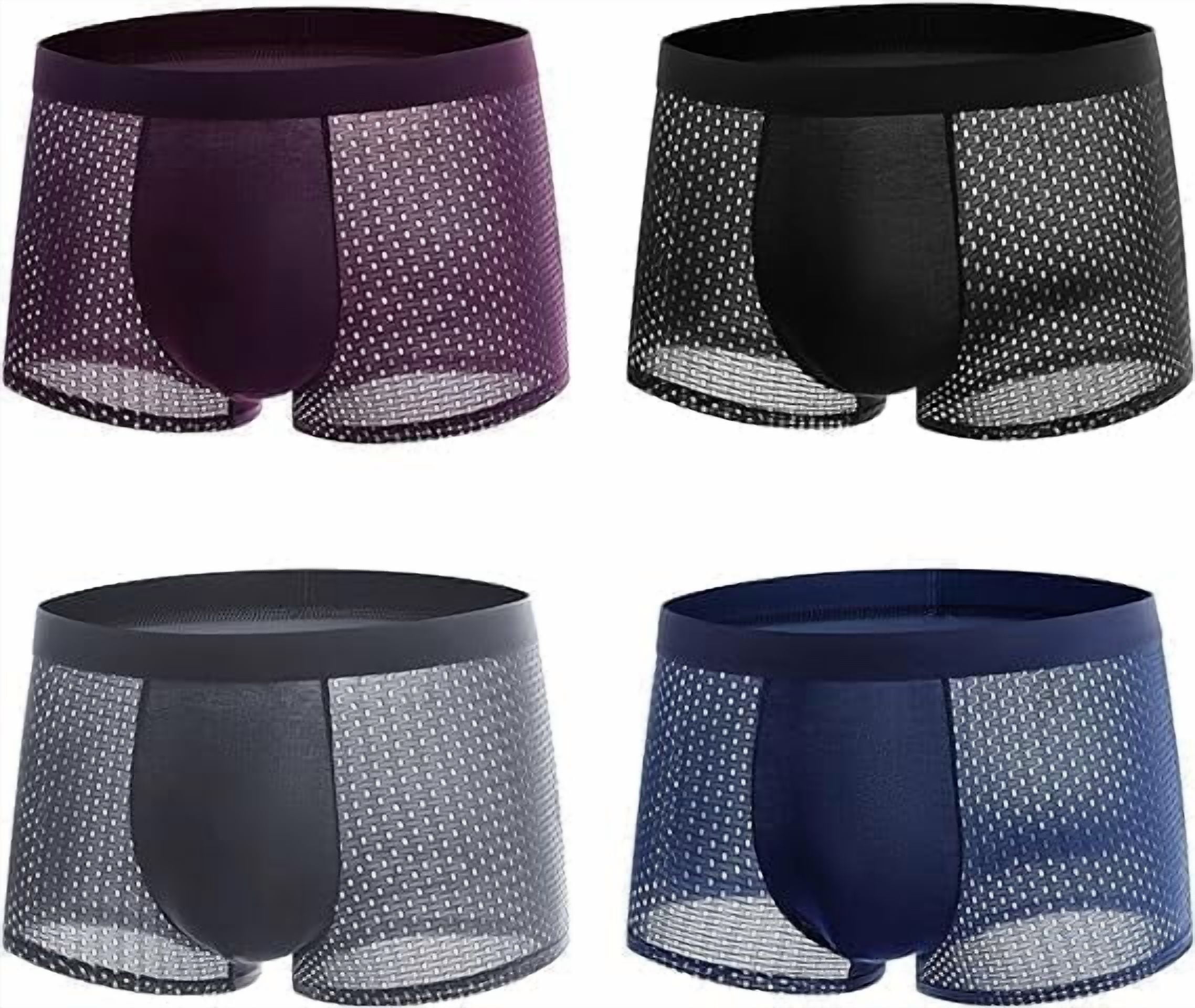 4Pcs Men's Ice Silk Mesh Breathable Underpants Bamboo Boxer Briefs, Box ...