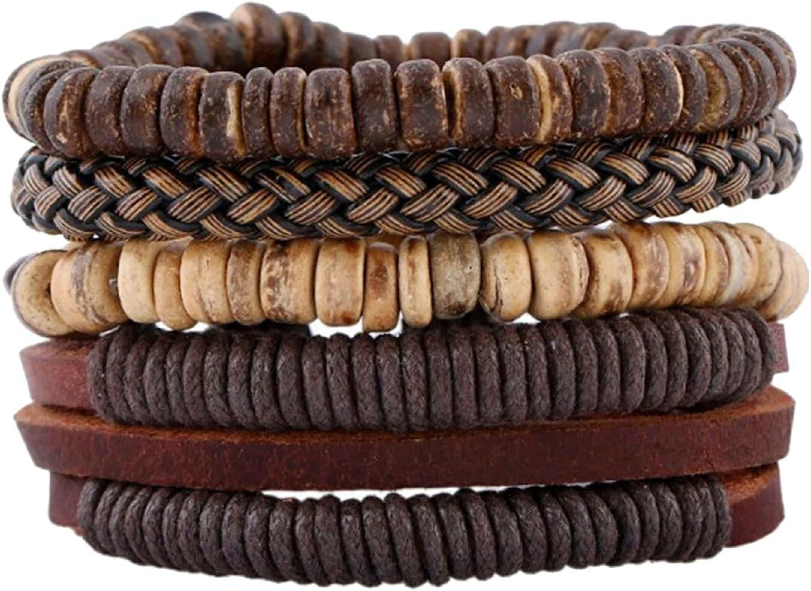 4Pcs Mens Braided Leather Bracelets Set for Men Woven Wrist Cuff ...