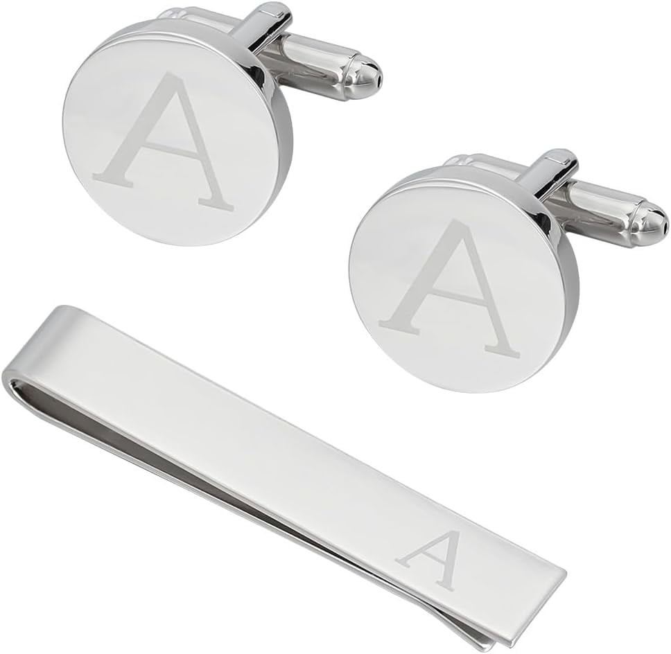 4Pcs Mens Cufflinks Flat Round Initial Cufflinks Capital A Brass Cuff ...