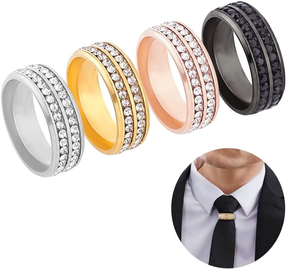 4Pcs Mens Tie Ring 4 Colors Tie Holder Crystal Necktie Ring Rhinestone ...