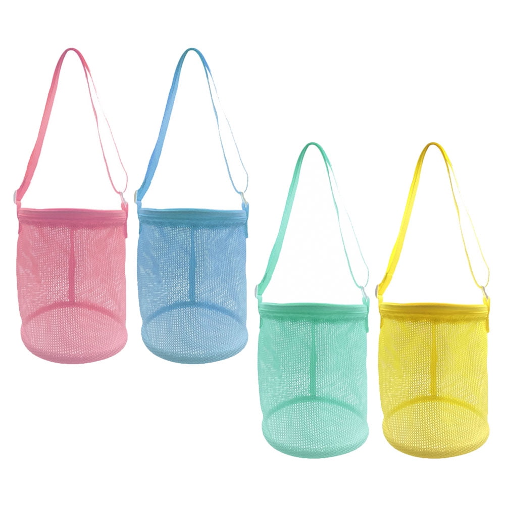 4Pcs Mesh Bag Tote Cylinder Mesh Bag Small Shell Collecting Beach with ...