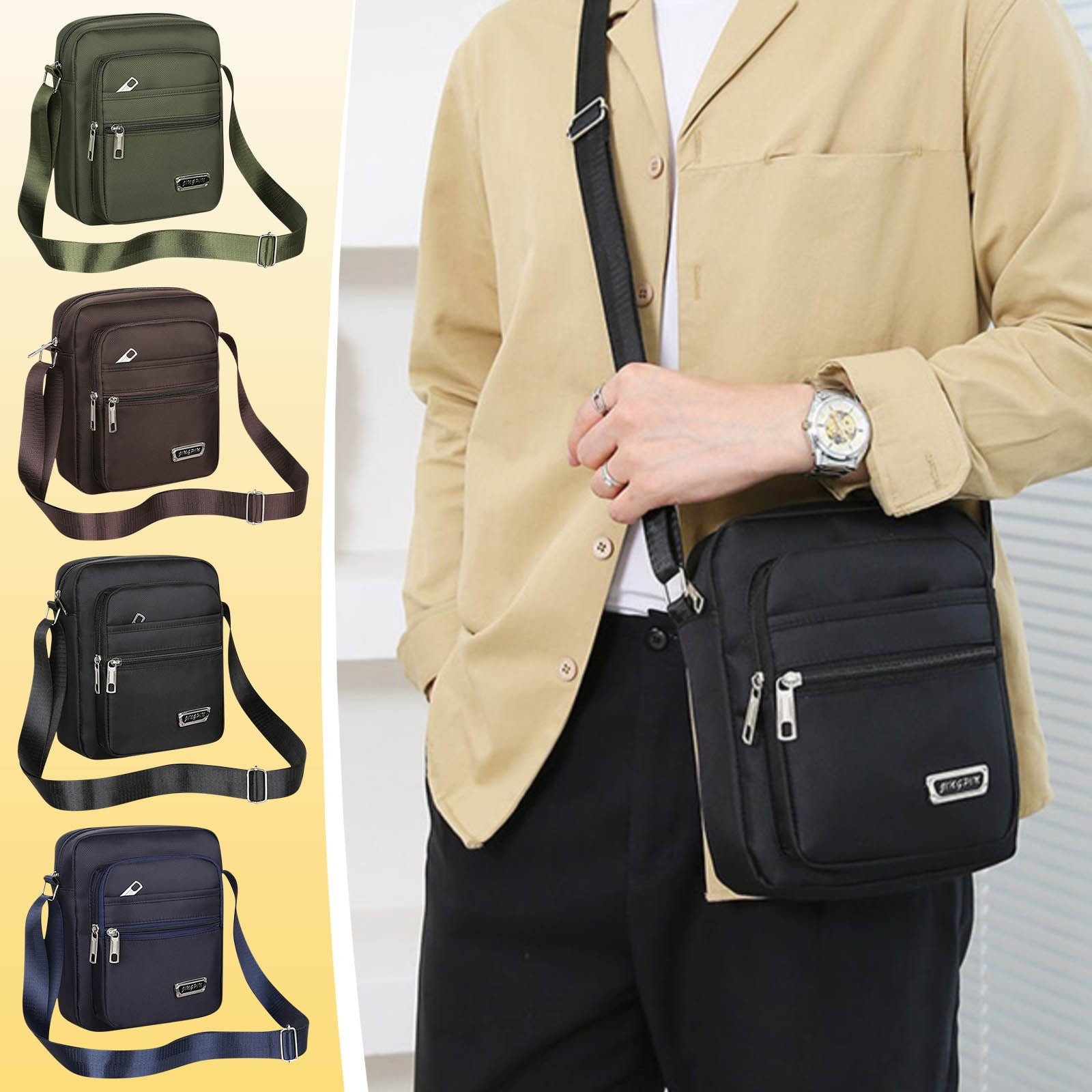 4Pcs Messenger Bag, Yannianjz Six Layer Zipper Shoulder Messenger Bag ...